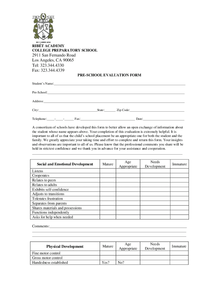 Fillable Online Preschool Student Evaluation Summary Report Form Fax Email Print - pdfFiller
