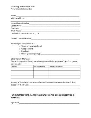 Fillable Online Client Information Pet Information Authorization Fax ...