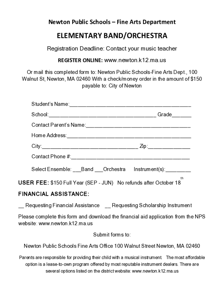 Fillable Online Elem Band Orchestra registration form Fax Email Print - pdfFiller
