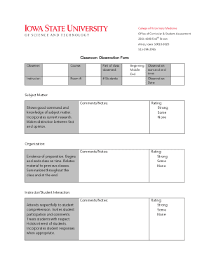 Fillable Online ISUCVM Classroom Observation Form .docx Fax Email Print - pdfFiller