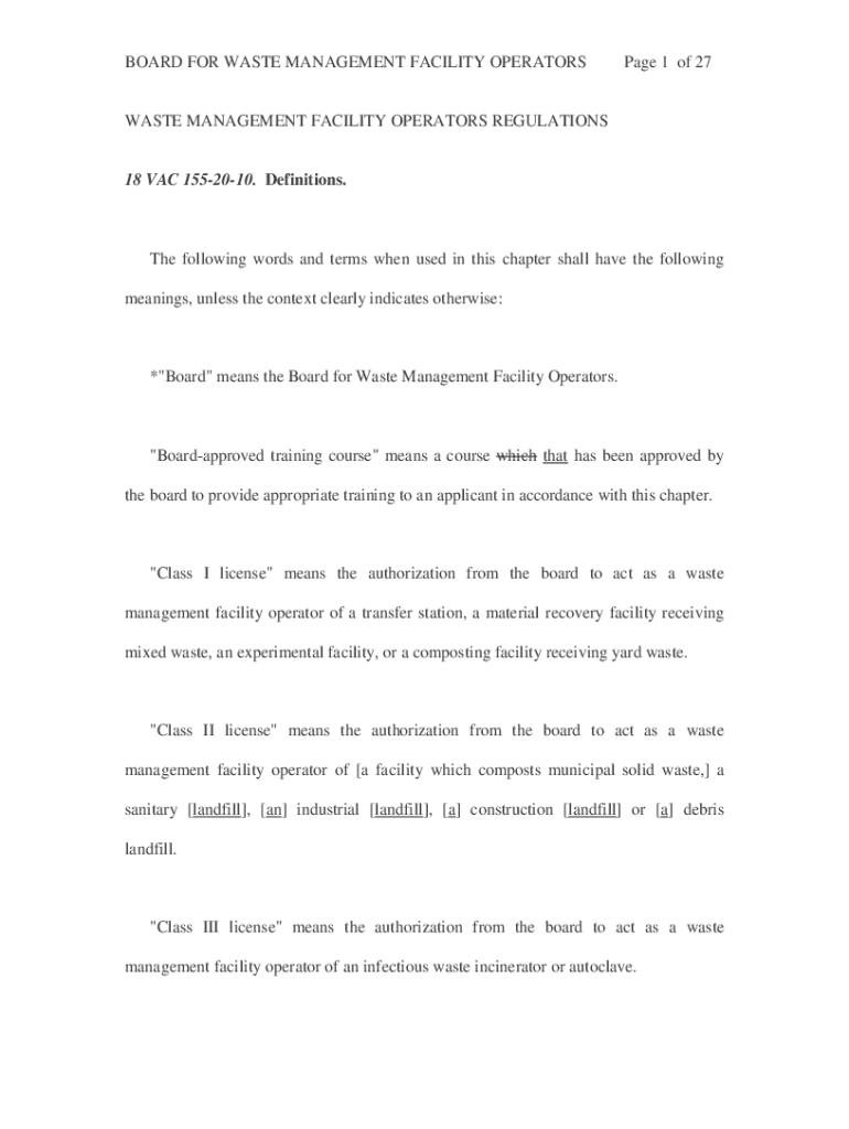 Fillable Online Board for Waste Management Facility Operators - DPOR ...