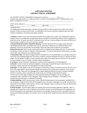 Fillable Online aces high aviation aircraft rental agreement Fax Email ...