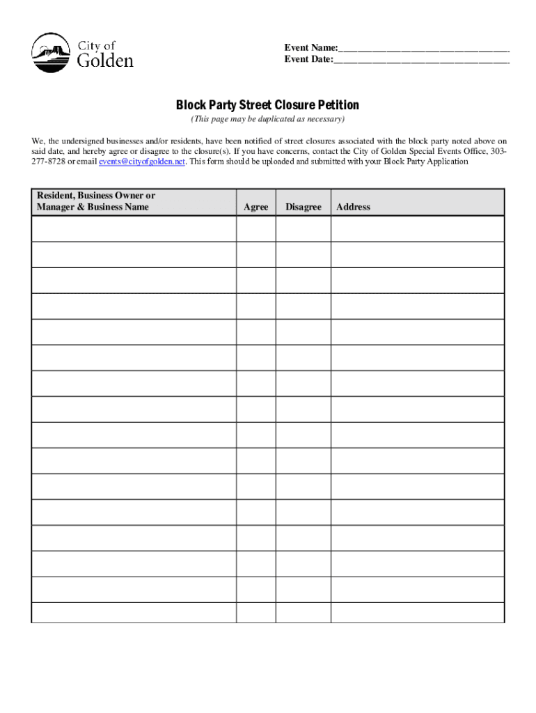 Fillable Online This tells how to request a street closure for an event ...