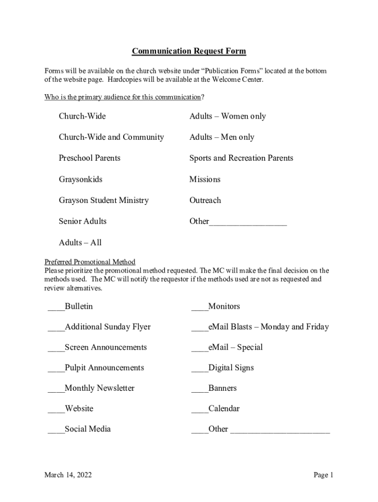Fillable Online Communications Request FormDraftRev31424.docx Fax Email Print - pdfFiller