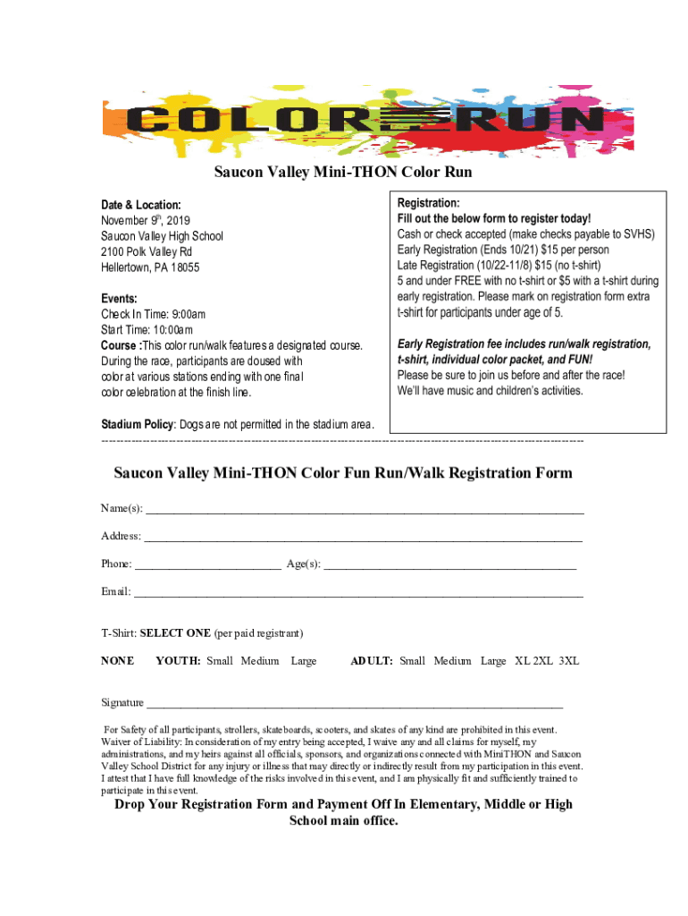 Fillable Online Saucon Valley Mini-THON Color Run Fax Email Print ...