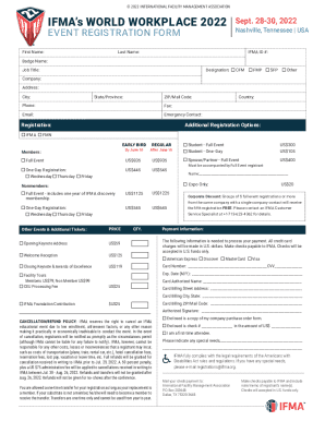 Fillable Online IFMA's World Workplace - International Facility ...