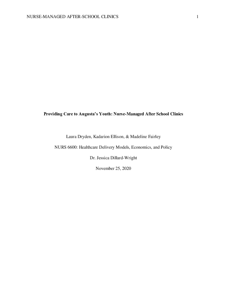 Fillable Online Nurse-Managed After School Clinics Laura Dryden, Kadar ...
