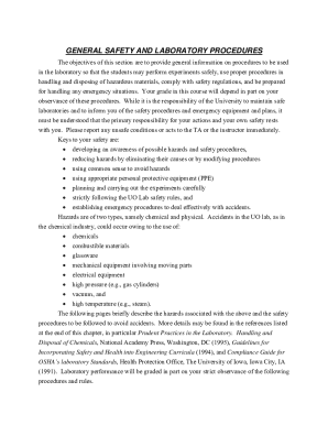 Fillable Online GENERAL SAFETY AND LABORATORY PROCEDURES Fax Email Print - pdfFiller