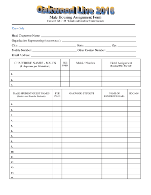 Fillable Online Male Housing Assignment Form Fax Email Print - pdfFiller