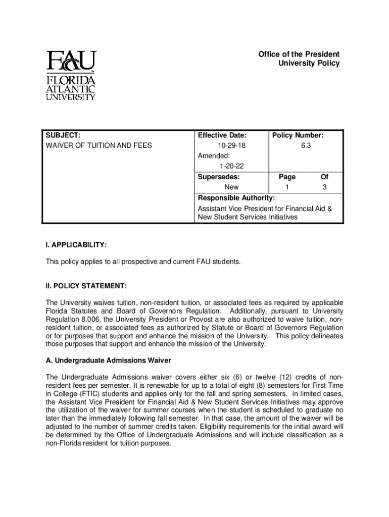 Fillable Online Exemptions and Waivers from Tuition and Fees - UNT Policy Fax Email Print ...