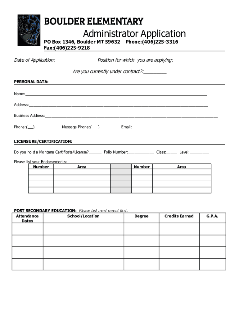 Fillable Online Administrator Application - Boulder Elementary ...