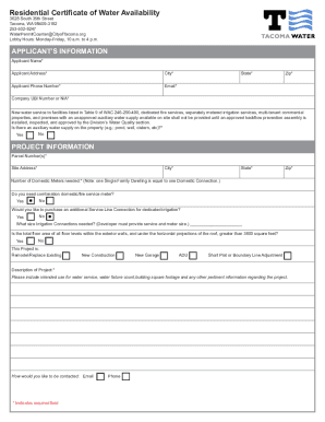 Fillable Online Residential Certificate of Water Availability Fax Email ...