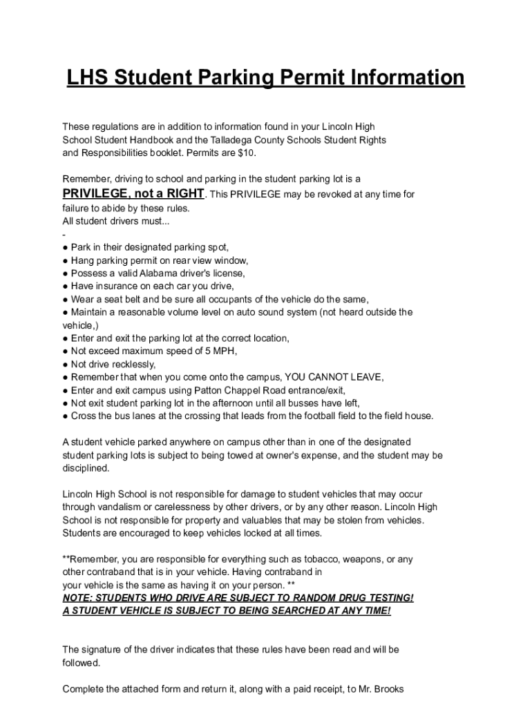 Fillable Online LHS Student Parking Permit Form Fax Email Print - pdfFiller