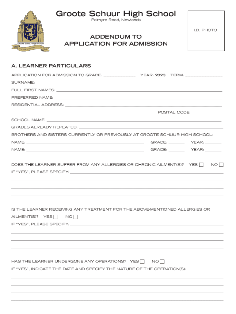 Fillable Online Groote Schuur High School - Fill Online, Printable ...