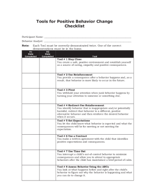 Fillable Online Tools for Positive Behavior Change Checklist Fax Email Print - pdfFiller