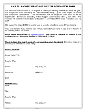 Fillable Online AALA ADMINISTRATORS OF THE YEAR - Los Angeles Fax Email ...