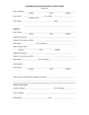 Fillable Online CROSSROADS BAPTISM APPLICATION FORM Fax Email Print ...