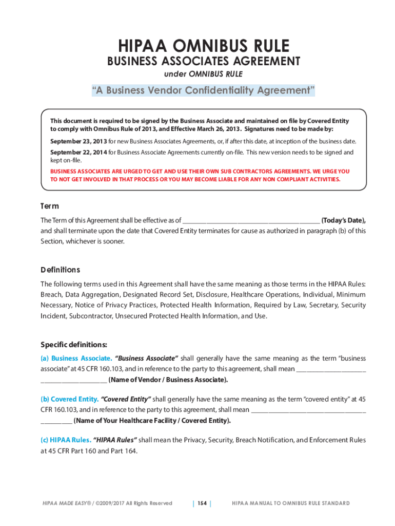 Fillable Online Who Does The HIPAA Omnibus Rule Define As A Business ...