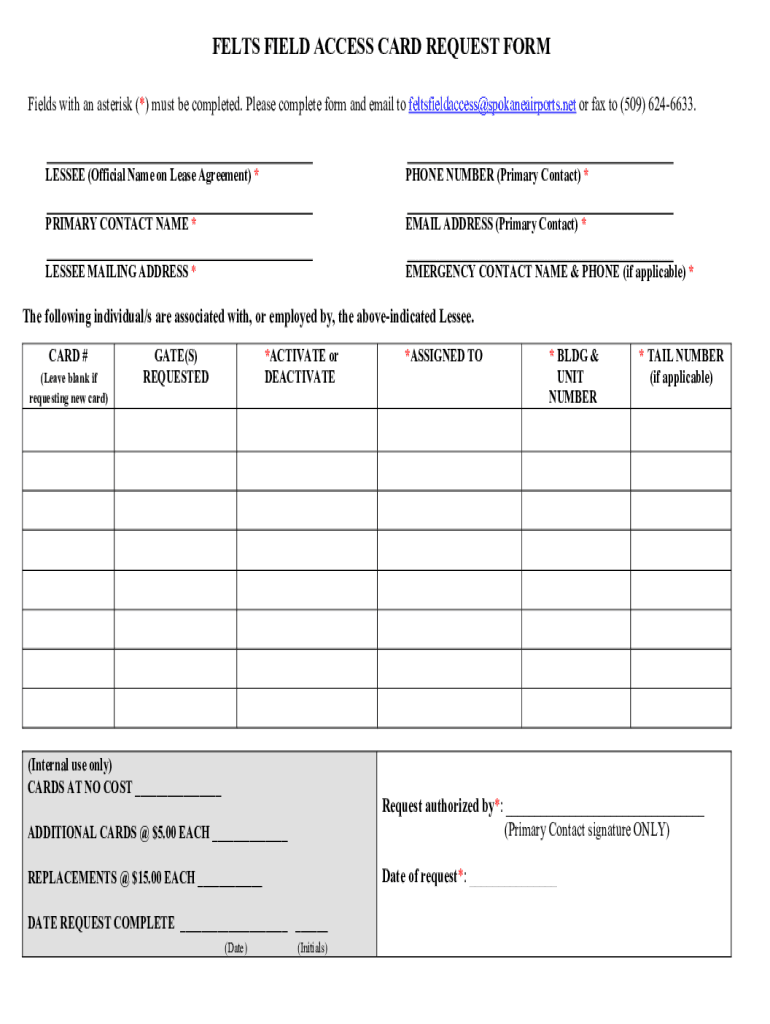 Fillable Online FELTS FIELD ACCESS CARD REQUEST FORM Fax Email Print ...
