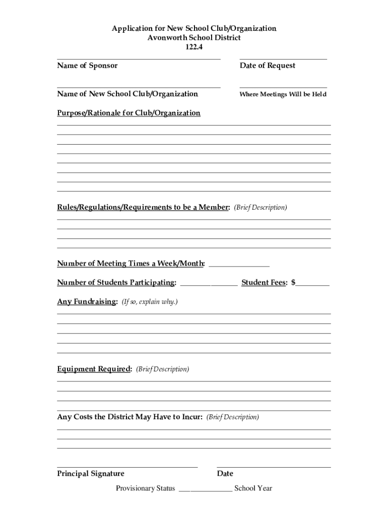Fillable Online Application for New School Club/Organization Fax Email ...