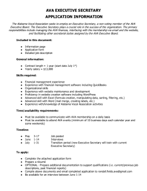 Fillable Online AVA EXECUTIVE SECRETARY APPLICATION ... Fax Email Print ...