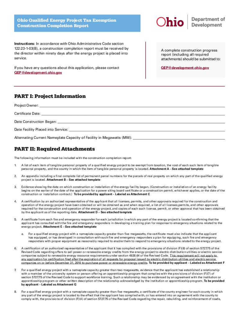 Fillable Online development ohio Ohio Qualified Energy Project Tax ...