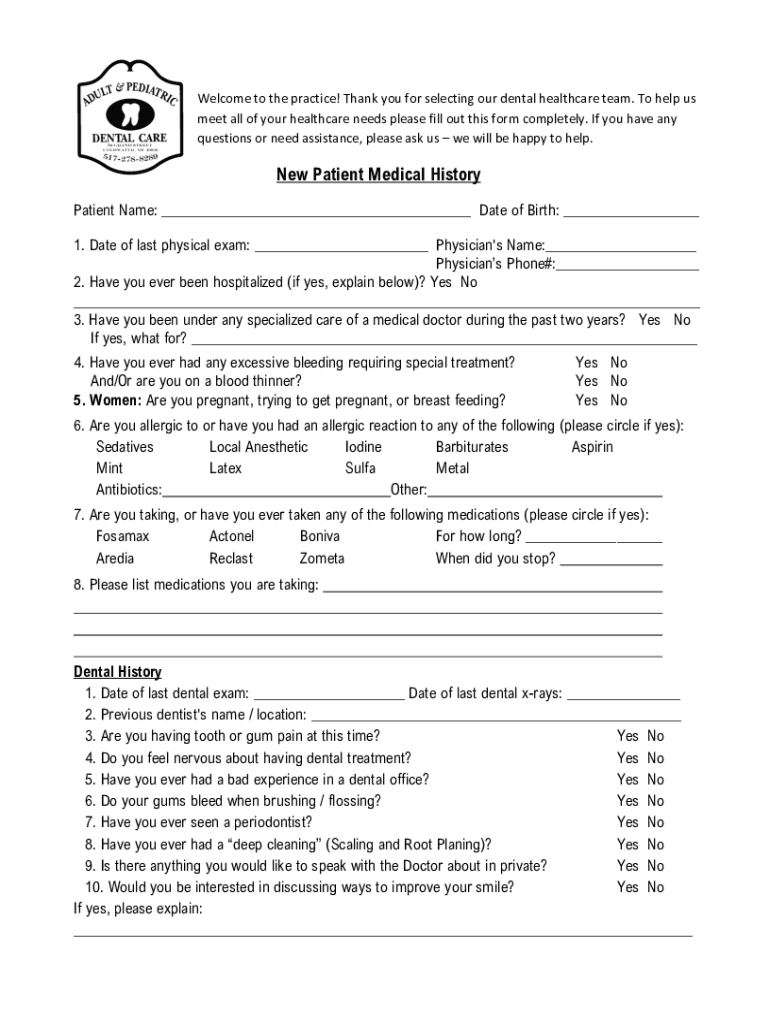 Fillable Online Thank you for selecting our Dental Healthcare team! We strive ... Fax Email ...