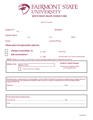 Fillable Online new student major change form Fax Email Print - pdfFiller
