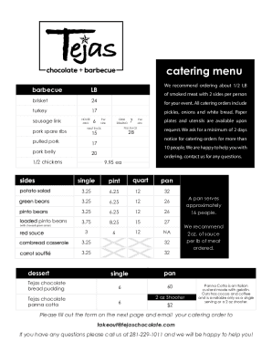 Fillable Online SAMPLE CATERING MENUS Fax Email Print - pdfFiller