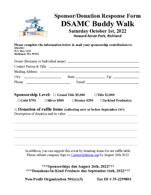 Fillable Online Sponsor/Donation Response Form - DSAMC Buddy Walk Fax ...