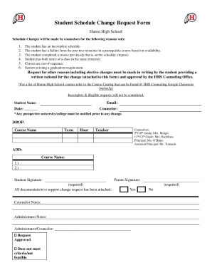 Fillable Online NEW Schedule Change Process - Huron High School ... Fax ...