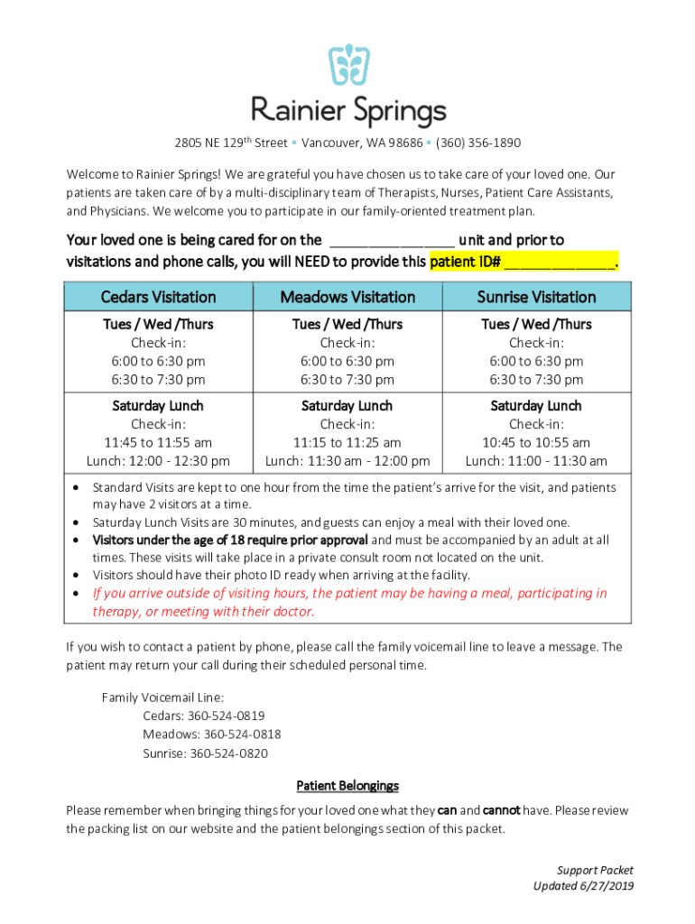 Fillable Online Rainier Springs: Mental Health Facility in Vancouver ...