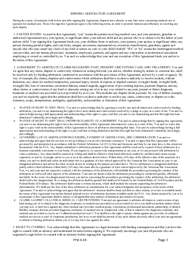 Fillable Online Binding Arbitration Agreement(spouse).docx Fax Email Print - pdfFiller