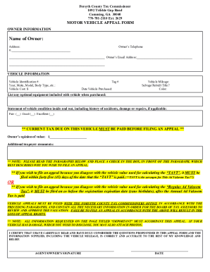 Fillable Online motor vehicle appeal form - Forsyth County Tax Fax ...