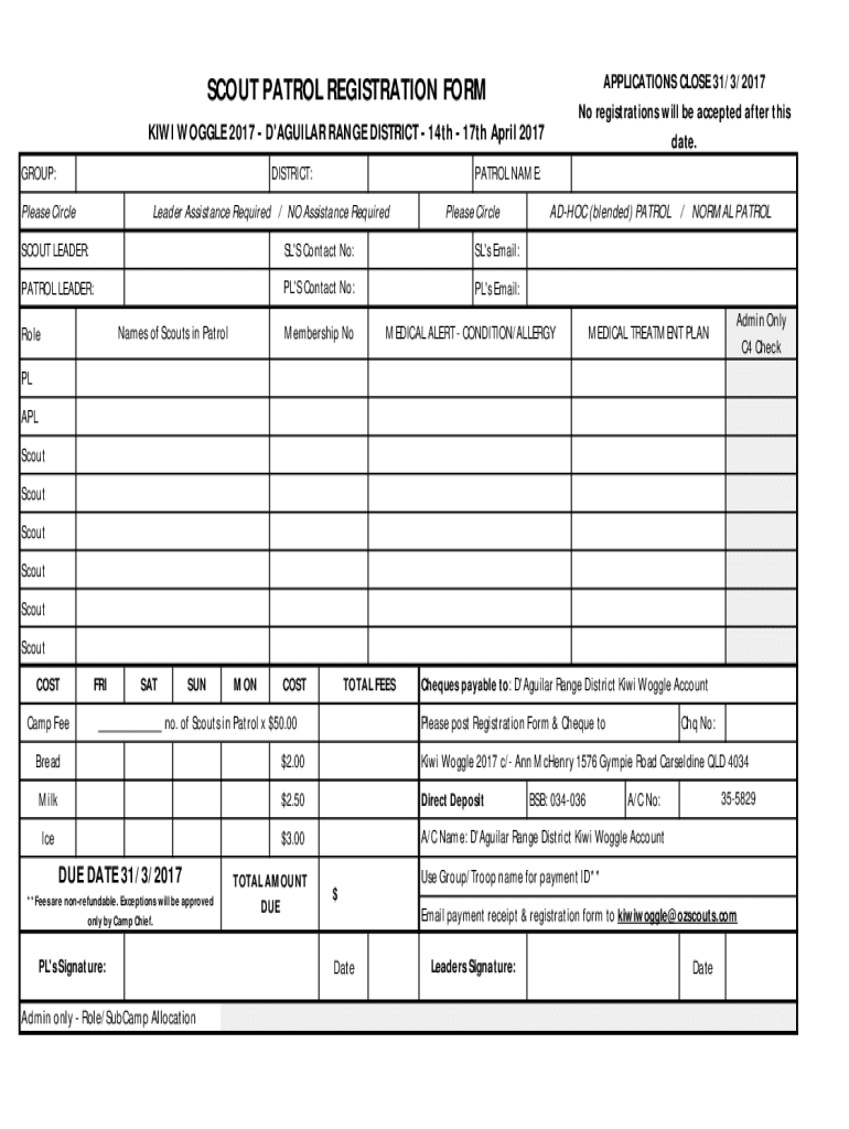 Fillable Online Copy of REGISTRATION FORMS - kiwi woggle (003).xlsx Fax ...