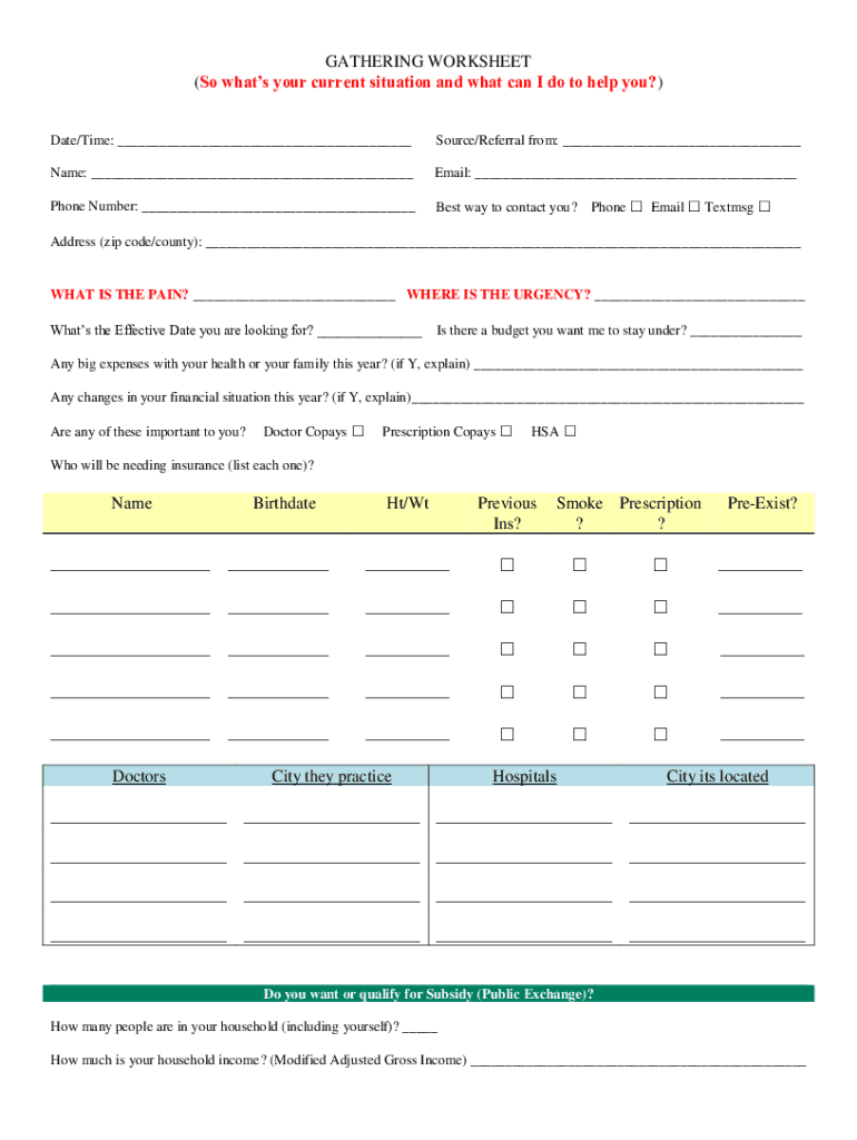 Fillable Online gathering worksheet - HST Leadmaster v7.4 Fax Email ...