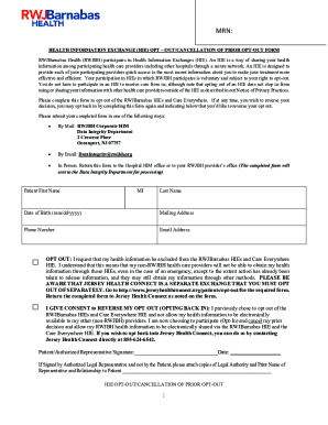 Fillable Online Health Information Exchanges HIE Opt out/Cancellation ...