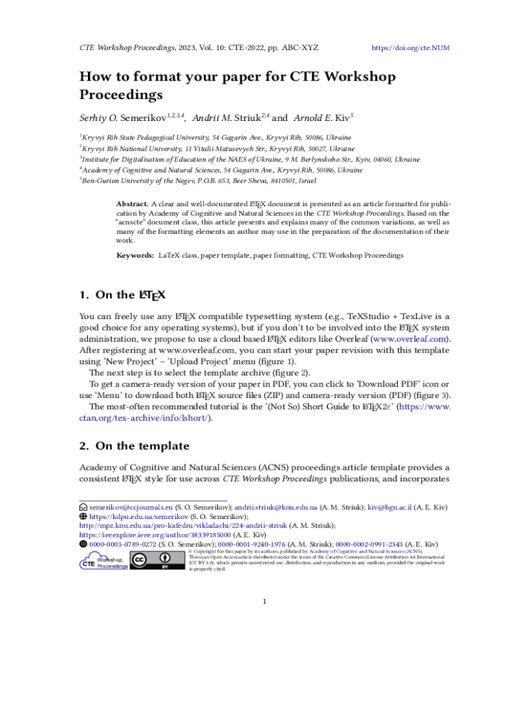 Fillable Online How to format your paper for CTE Workshop Proceedings ...