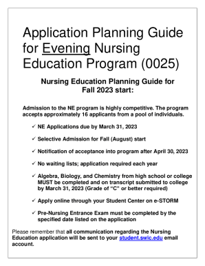 Fillable Online Application Planning Guide for Evening Nursing ...