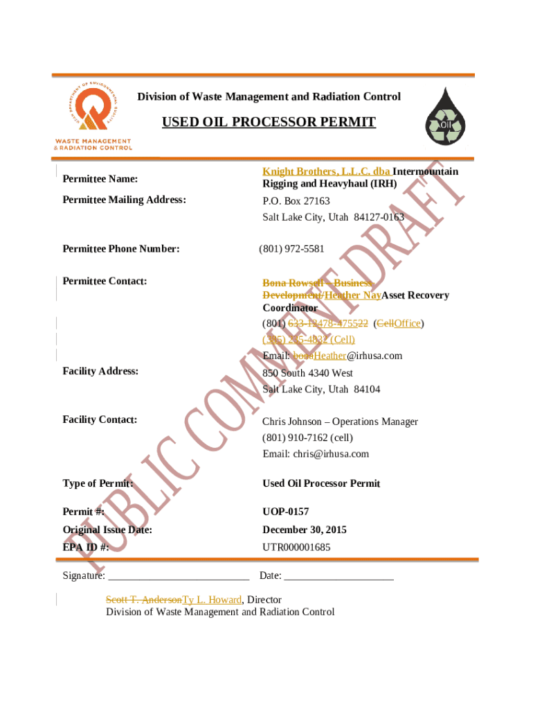 Bureau of Waste Management PROCESSING AND ... Doc Template | pdfFiller