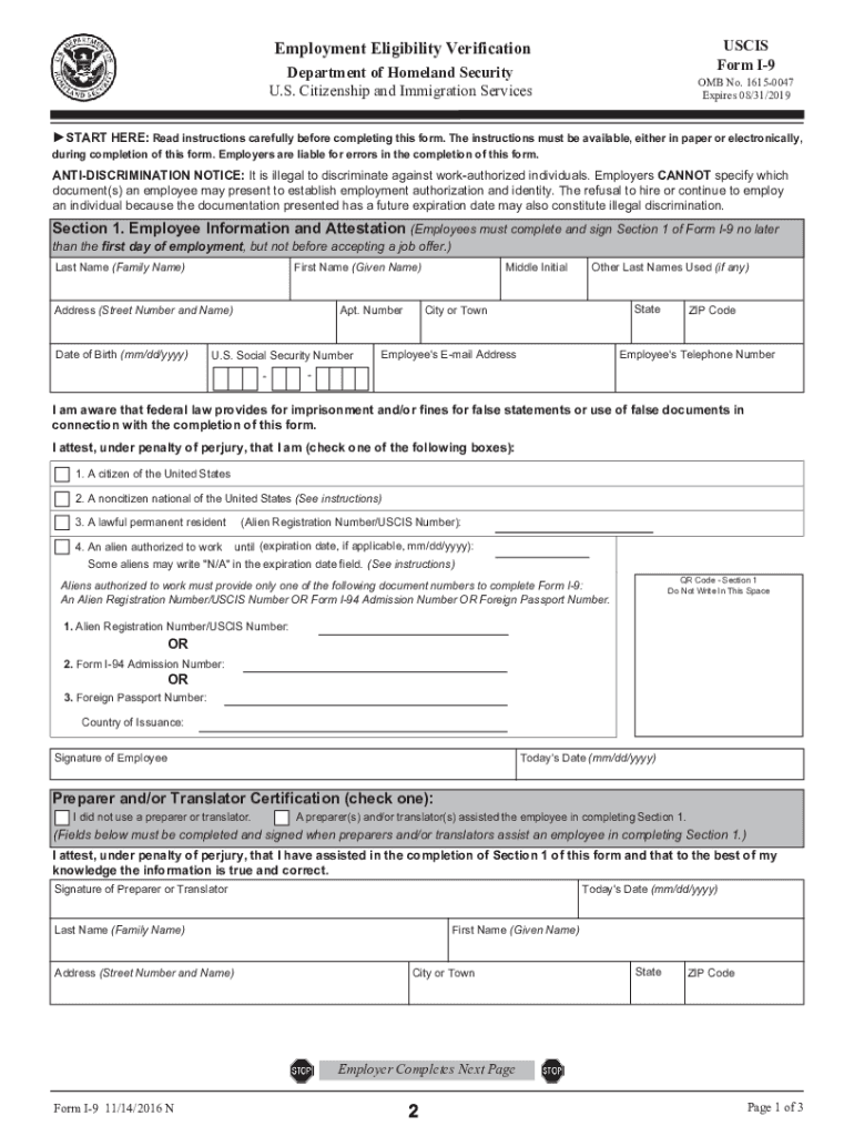 Fillable Online USCIS I-9 2019-2023 - Fill and Sign Printable Template ...