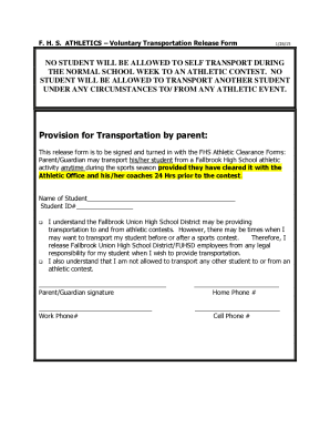 Fillable Online FHS ATHLETICSVoluntary Transportation Release Form Fax ...