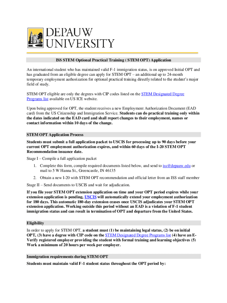 Fillable Online Maintaining Status on OPT STEM Extension Fax Email Print - pdfFiller