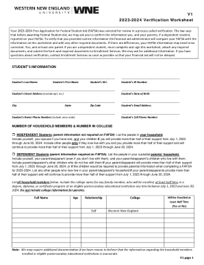 Fillable Online www1 wne V1 2023-2024 Verification Worksheet Fax Email ...