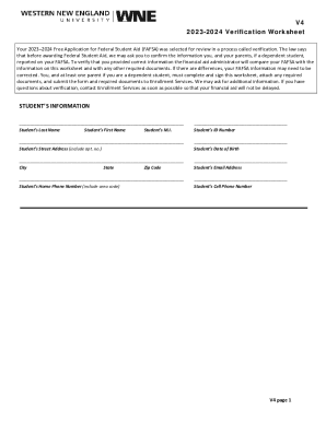 Fillable Online V4 2023-2024 Verification Worksheet STUDENT'S ... Fax Email Print - pdfFiller