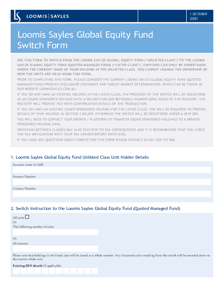 Fillable Online Loomis Sayles Global Equity Fund Switch Form Fax Email ...