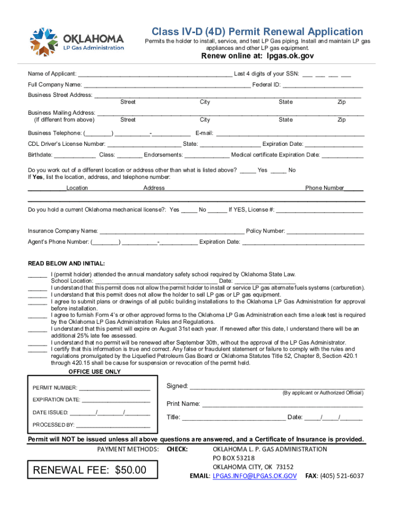 Fillable Online Class 4D Permit Renewal Application Fax Email Print ...