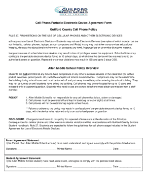 Fillable Online Cell Phone/Portable Electronic Device Agreement Form ...
