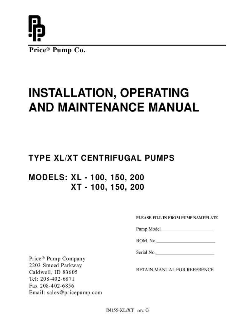 Fillable Online Models XL - Close Coupled Horizontal Centrifugal Pump ... Fax Email Print ...