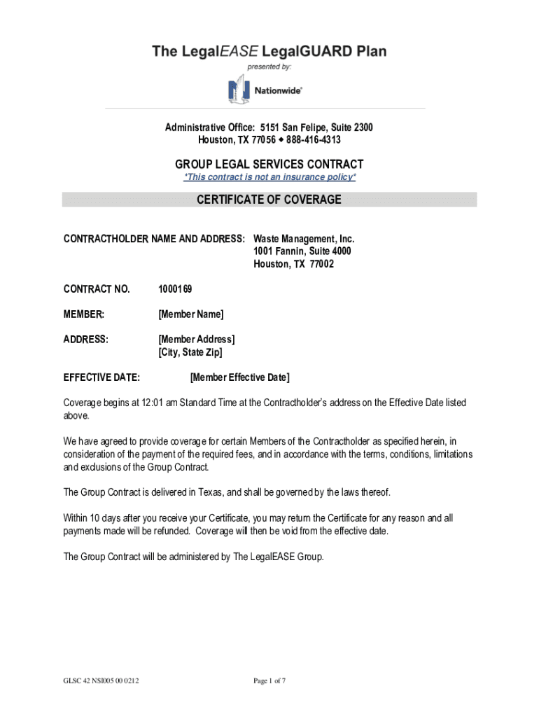 Fillable Online GROUP LEGAL SERVICES CONTRACT CERTIFICATE OF ... Fax ...